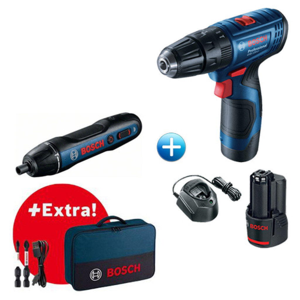 Акумулаторен комплект винтоверт BOSCH GSB 120-Li + отвертка BOSCH GO